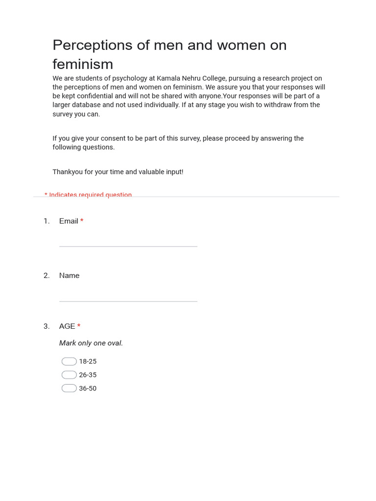 Perceptions of Men and Women On Feminism - Google Forms | PDF | Gender ...