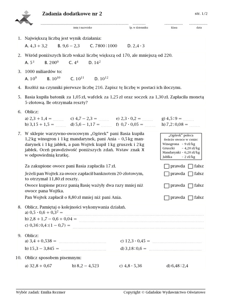 Zad. Dodatkowe NR 2 | PDF