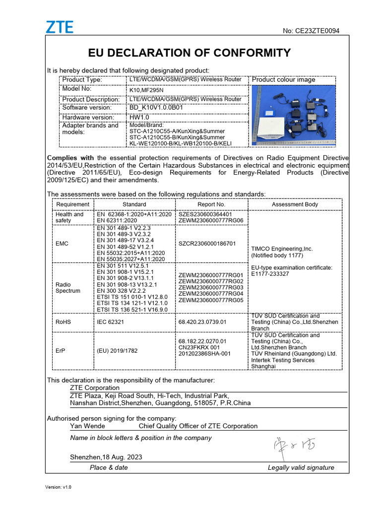 P0331_23ZTE0094_K10_CE_DOC_BATTERY | PDF | Telecommunications