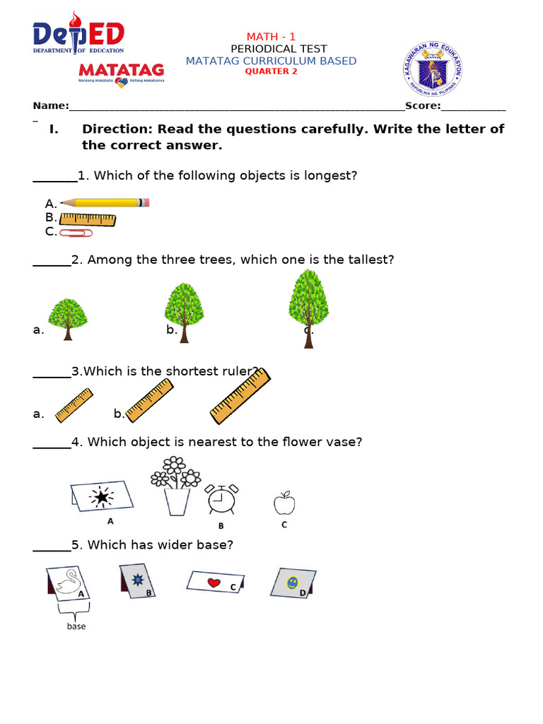 PT GRADE 1 MATATAG MATH 1 - English Version | PDF