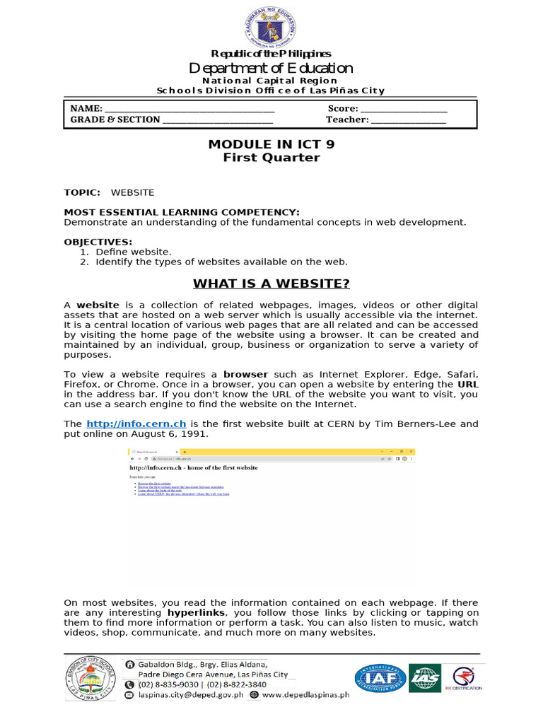 Lm11. Website and Its Types | PDF | World Wide Web | Internet & Web