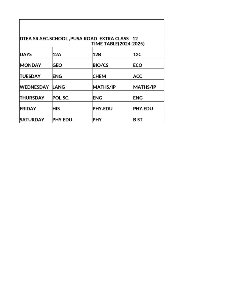 Extra Class Time Table 10 &12 (2024-2025) ... | PDF