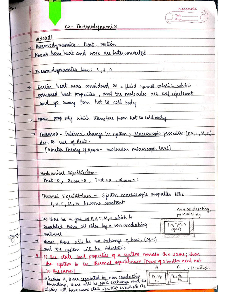 CLASS 11 CBSE TOPPER NOTES THERMO DYN | PDF