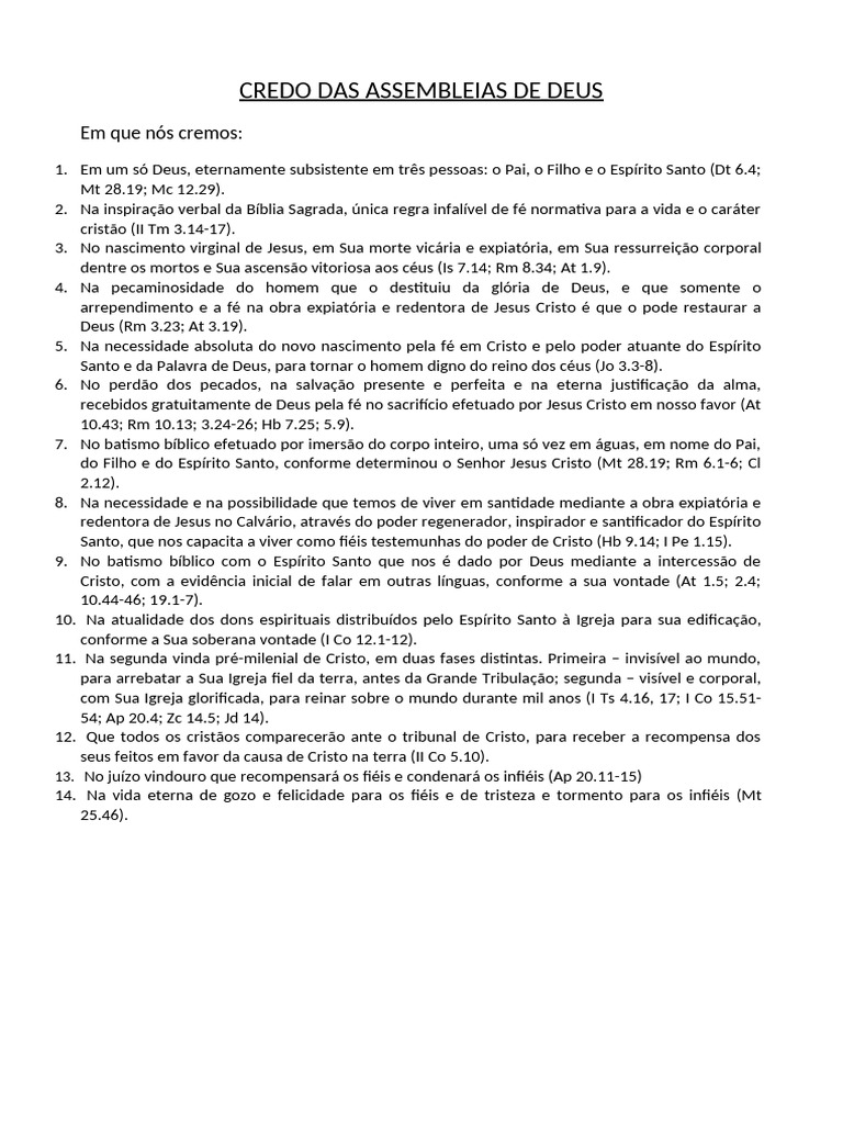 Credo das Assembleias de Deus | PDF | Santo | Fé