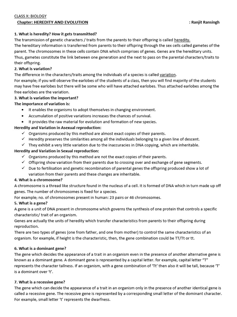Heredity Class X Pdf Dominance Genetics Heredity