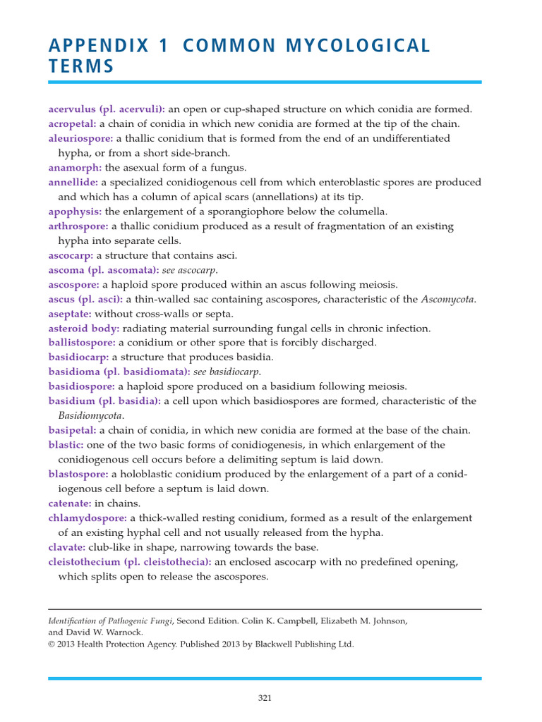 Common Mycological Terms Appendix 1 Identification of Pathogenic Fungi - 2013 - Campbell | PDF ...