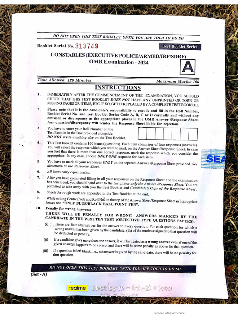 JKSSB Constable (Executive Police/armed/irp/sdrf) 2024 Set (A/b/c) | PDF