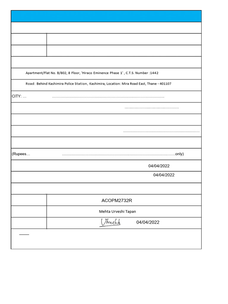 Rent Receipt Template for HRA | PDF