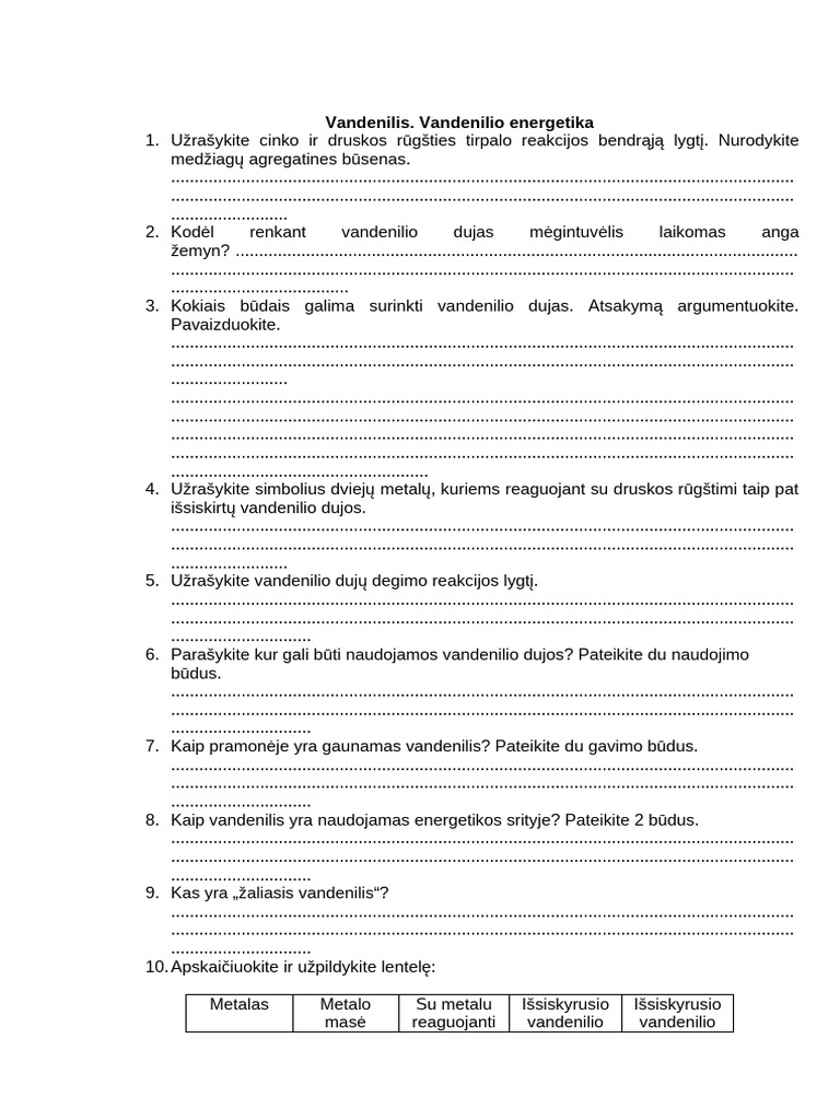 Chemija 10 KL Uzduotys | PDF