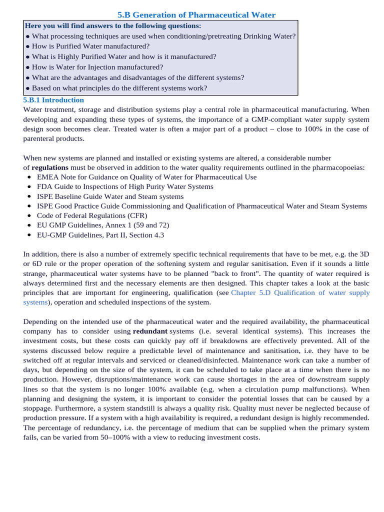 Pharmaceutical Water Generation Guide | PDF | Ion Exchange | Membrane