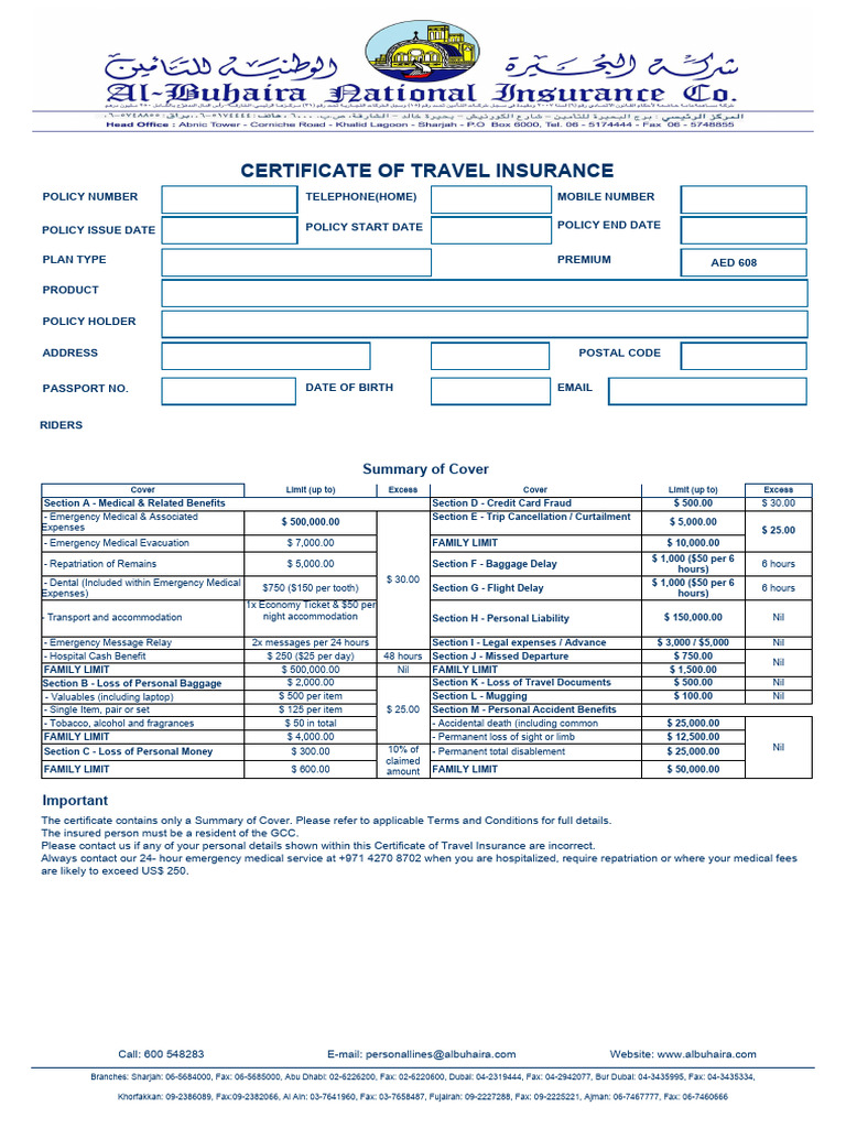 schengen INSURANCE | PDF | United Arab Emirates | Service Industries