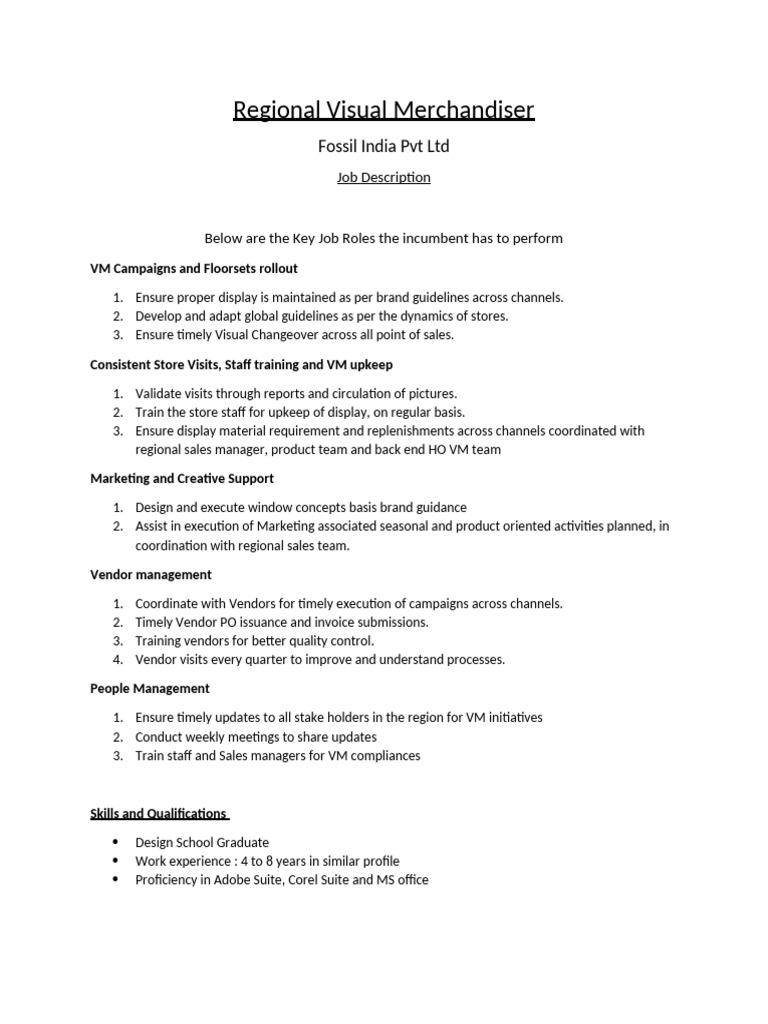 Regional Visual Merchandiser JD | PDF