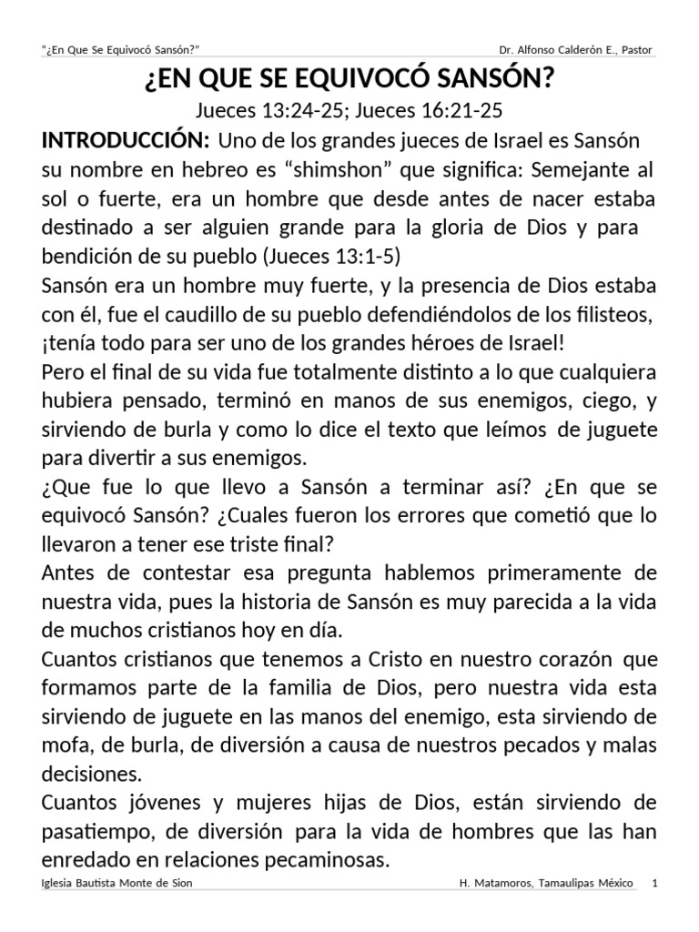 En Que Se Equivocó Sansón | PDF | Sansón | Pecado