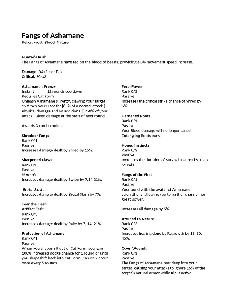 Fangs of Ashamane and Claws of Ursoc | PDF