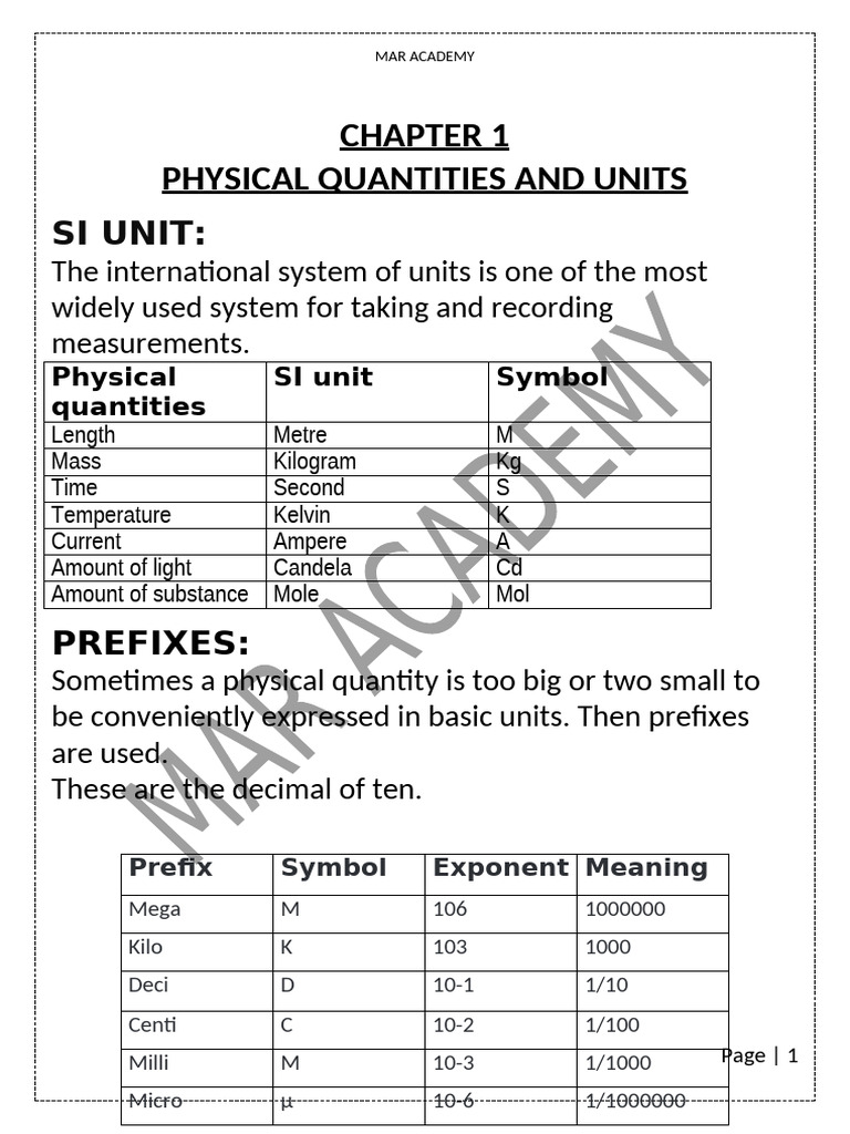 Chapter 1 o Levels Physics | PDF | International System Of Units | Metrology