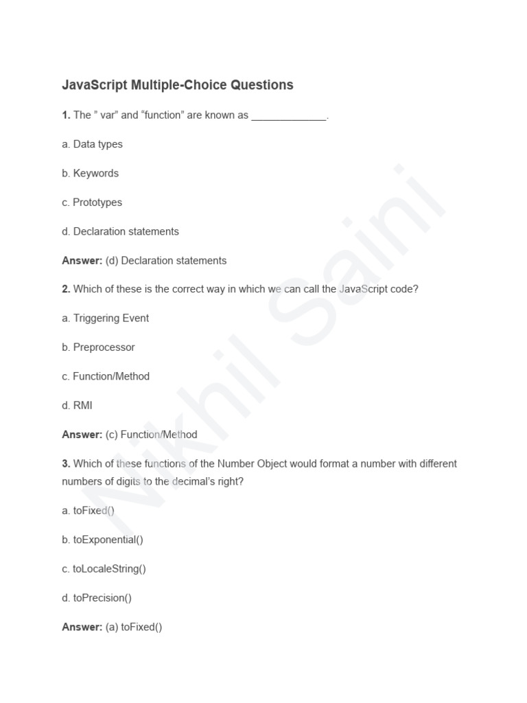MCQ based on Java Script | PDF | C (Programming Language) | Java Script MCQ based on Java Script | PDF | C (Programming Language) | Java Script