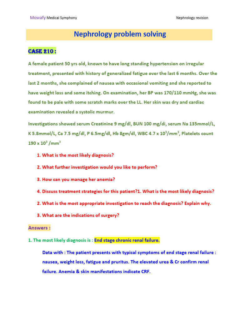 Nephrology Case Studies and Management | PDF | Nephrology | Chronic ...