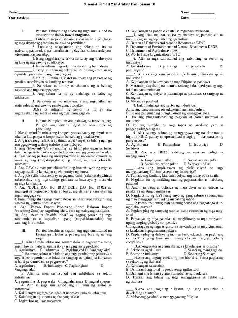 g10 summative 2 | PDF