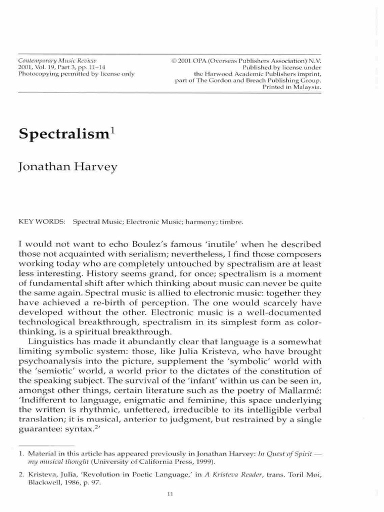 Jonathan Harvey Spectralism | PDF