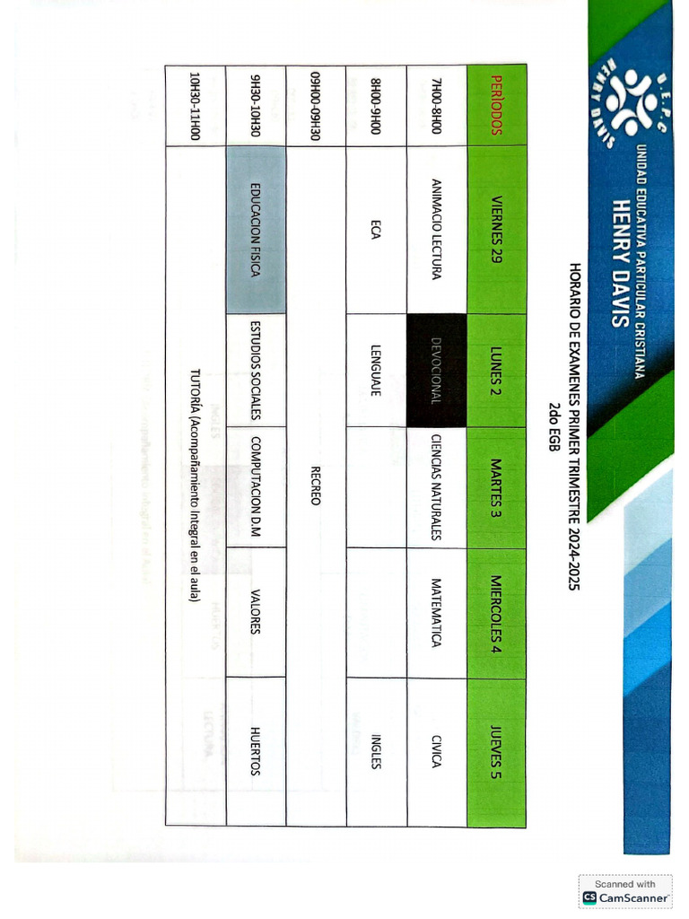 Horario Exámenes 2do EGB | PDF