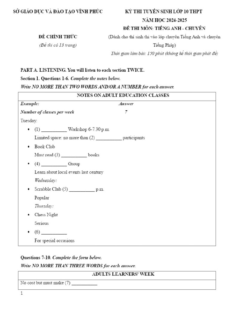 De Thi Chuyen Anh Vinh Phuc 2024 2025docx - 1600 - PDF - Gdrive.vip | PDF