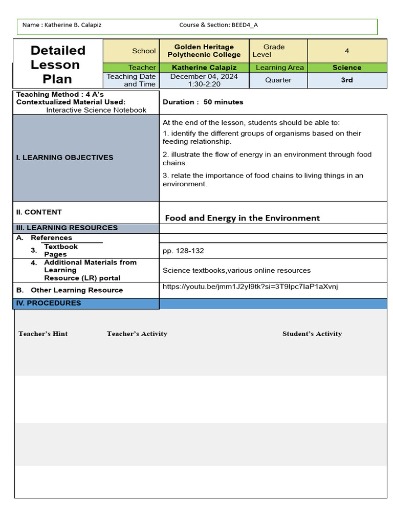 New Detailed-Lesson-Plan-Template-TTL | PDF | Foods