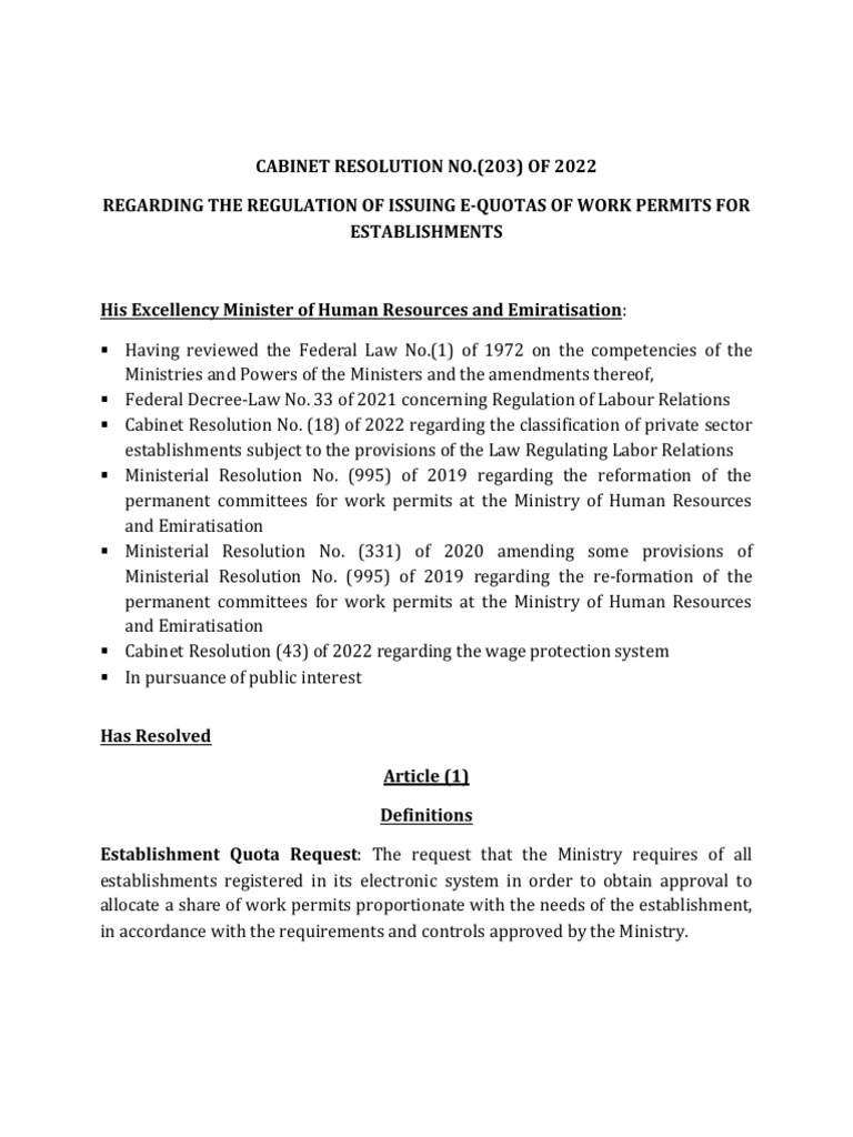 E-Quota Work Permits Regulation 2022 | PDF | Petroleum | Natural Gas