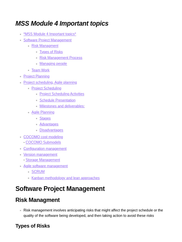 MSS Module 4 Important Topics | PDF | Scrum (Software Development) | Agile Software Development