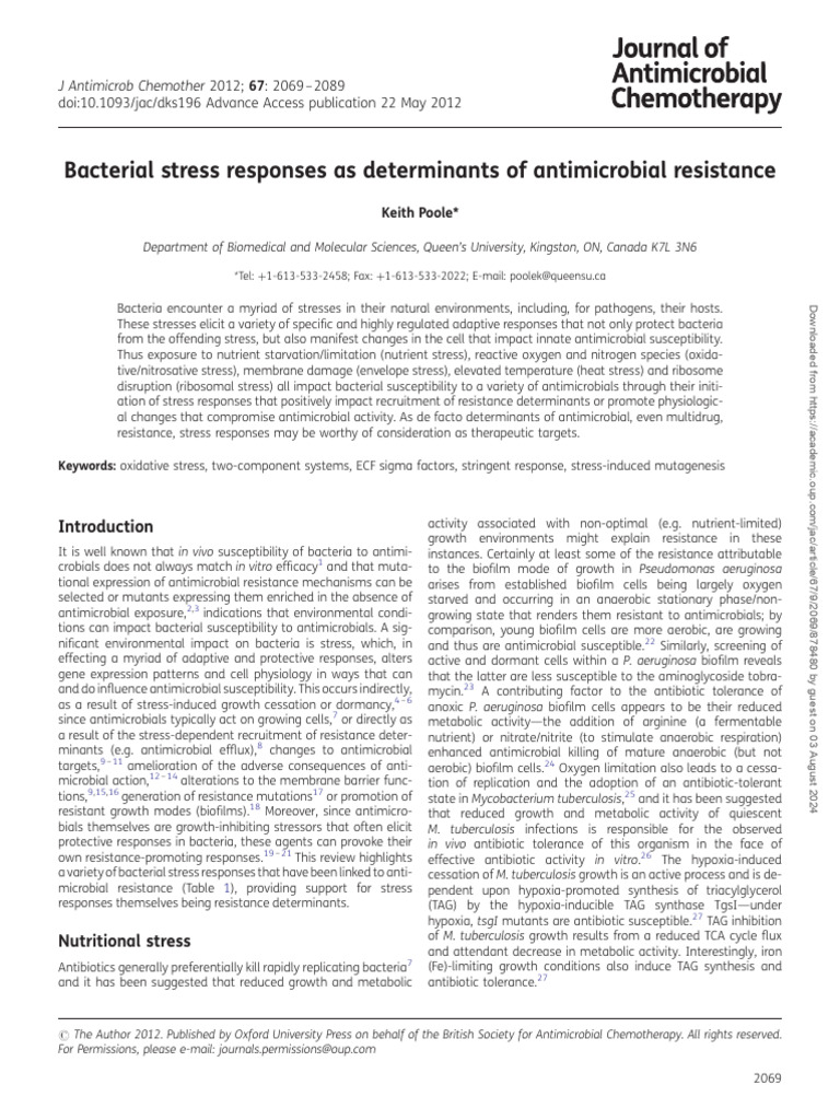 Bacterial Stress Responses As Determinants of Antimicrobial Resistance ...