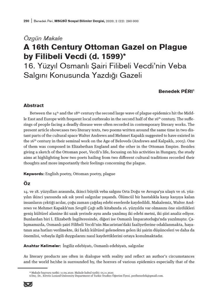 A 16th Century Ottoman Gazel On Plague | PDF | Poetry