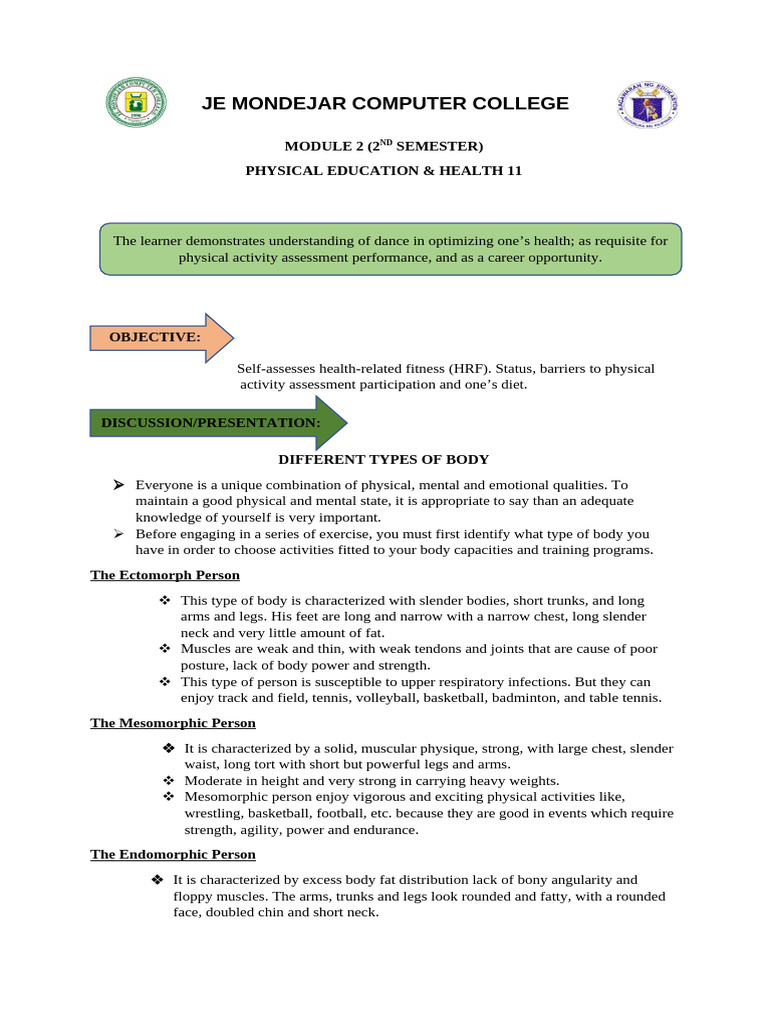 Pe Module 2 2nd Semester | PDF | Physical Fitness | Blood