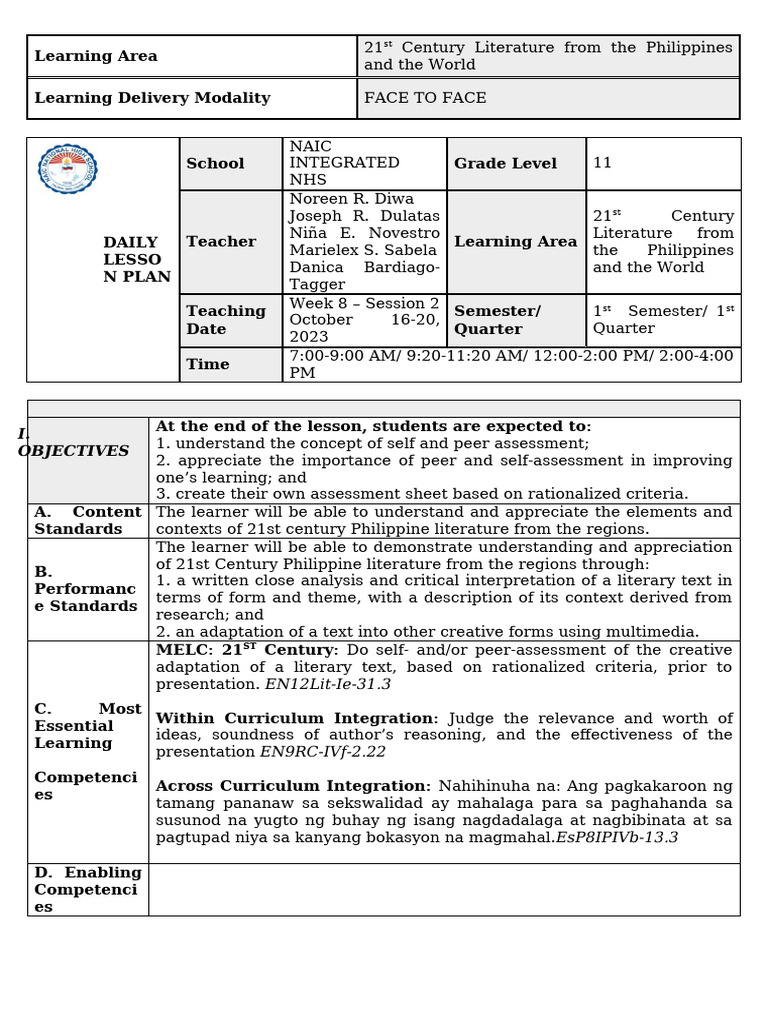 DLP 21st Week 8 Session 1 | PDF | Rubric (Academic) | Cognitive Science