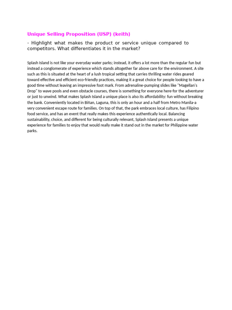 Unique Selling Proposition Usp Pdf