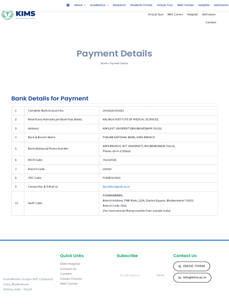 Payment Details _ KIMS Bhubaneswar | PDF | Banking