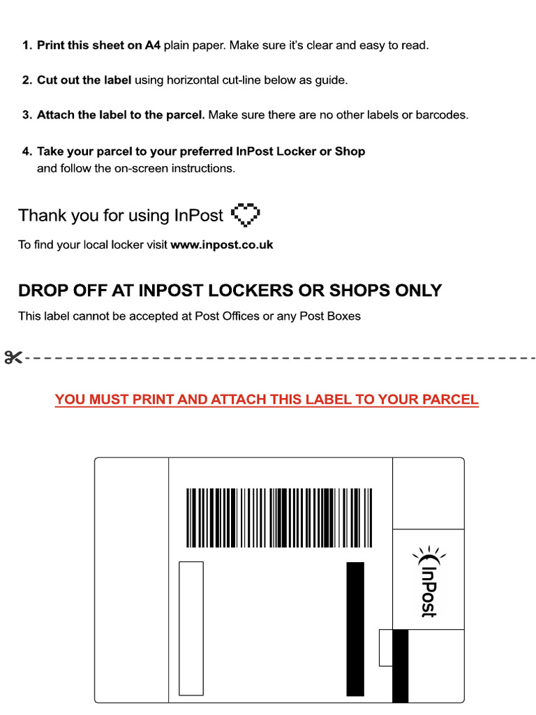 Thank You For Using Inpost: You Must Print and Attach This Label To Your Parcel | PDF