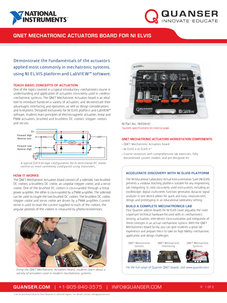 Quanser Mechatronics Actuators | PDF | Electric Motor | Servomechanism
