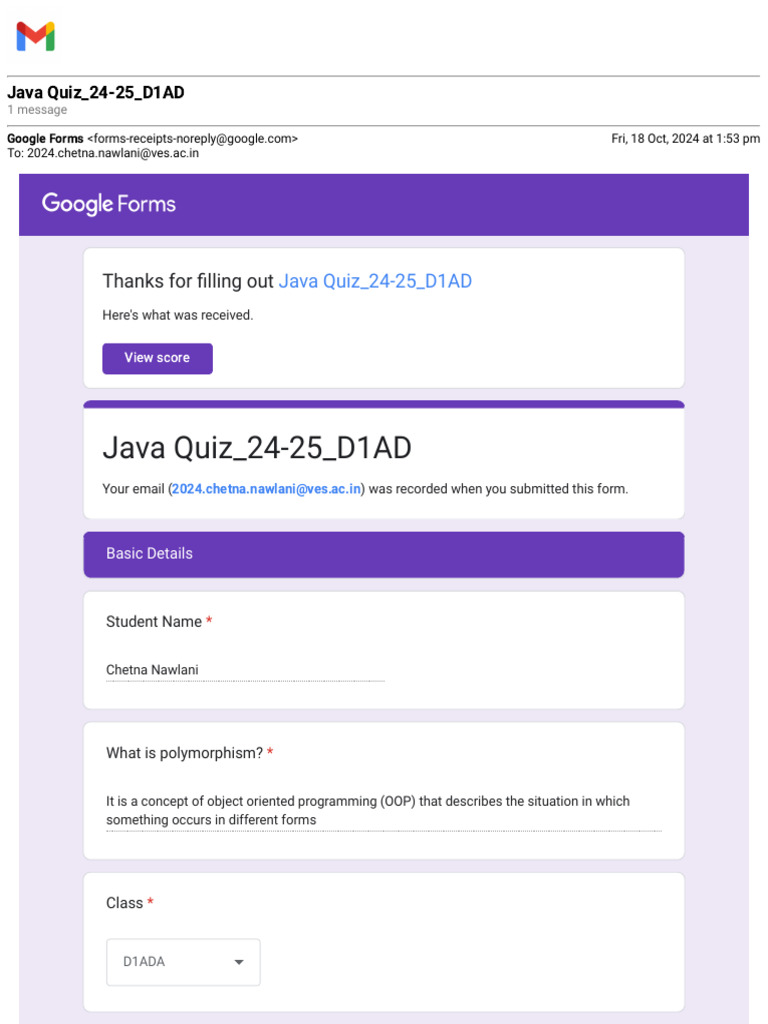 Gmail - Java Quiz - 24-25 - D1AD | PDF