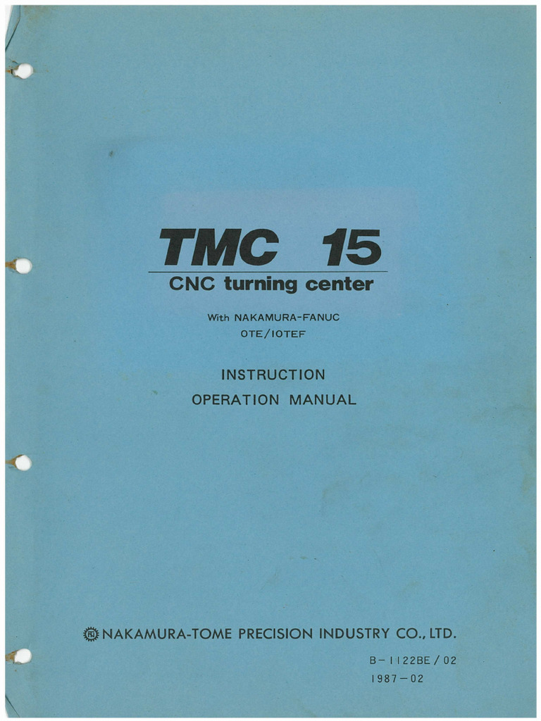 Used Nakamura CNC Turning Machine TMC 15 Instruction Manual | PDF