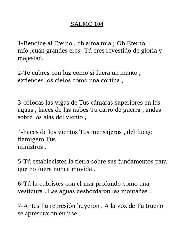 Salmo 104 ,Español ALEJAR GENTE DAÑINA Y VECINOS INDESEABLES | PDF