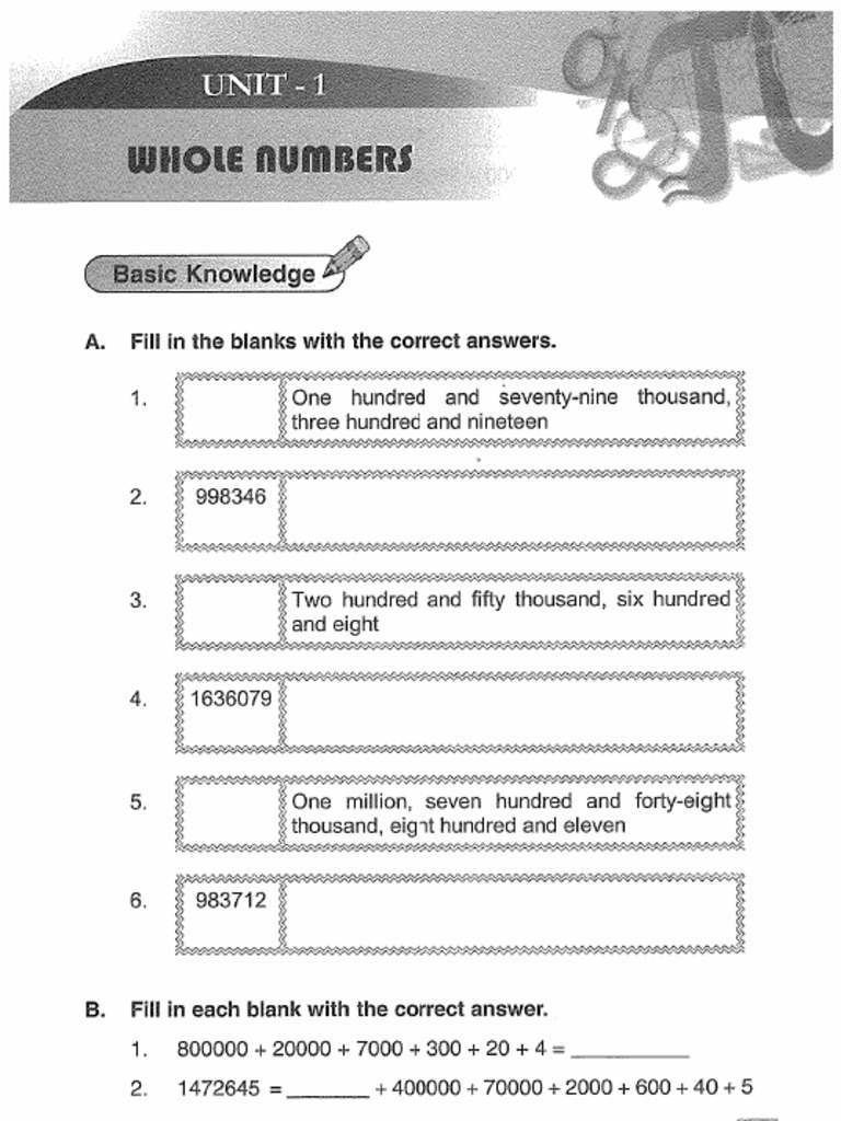Unit 1 - Whole Numbers | PDF