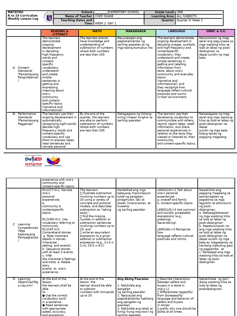 Q3-LE-WEEK2-DAY1-ALL-SUBJECTS | PDF | Vocabulary | Reading Comprehension