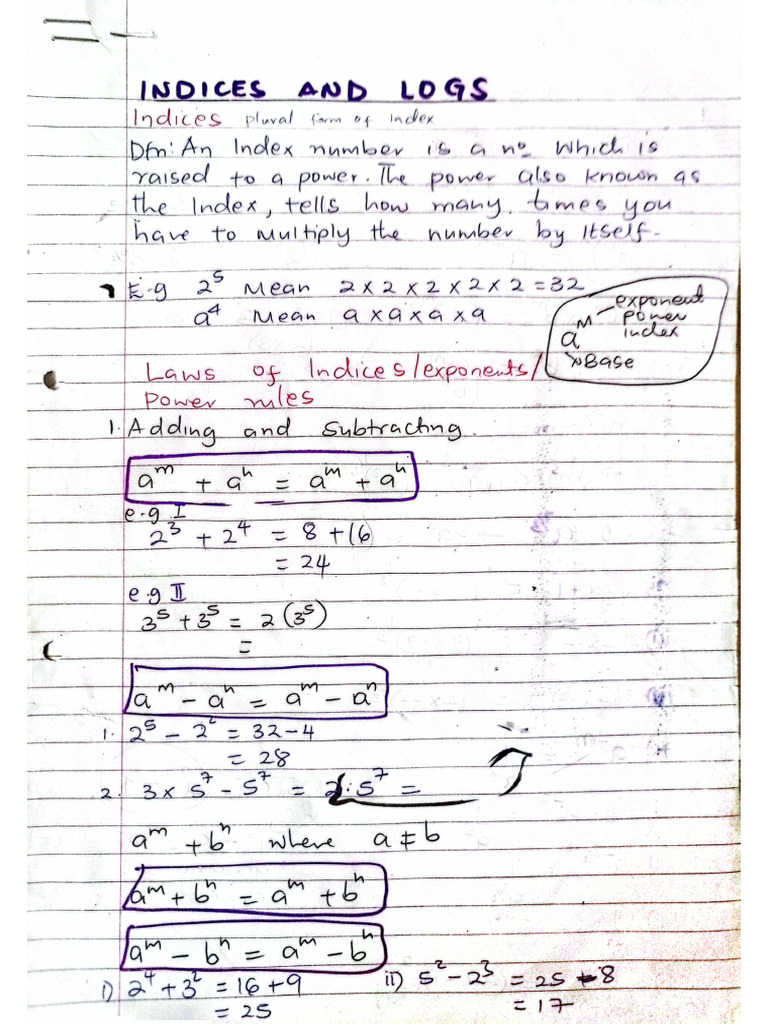 Indices and Logarithm | PDF