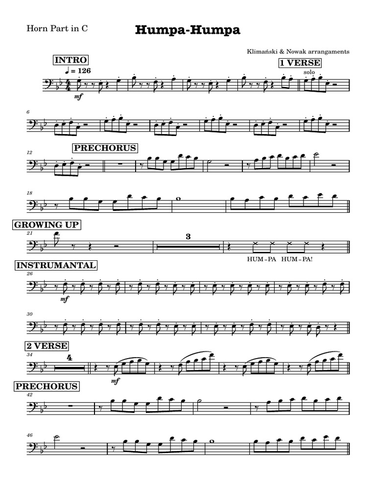 Humpa Humpa Horn Part in C | PDF
