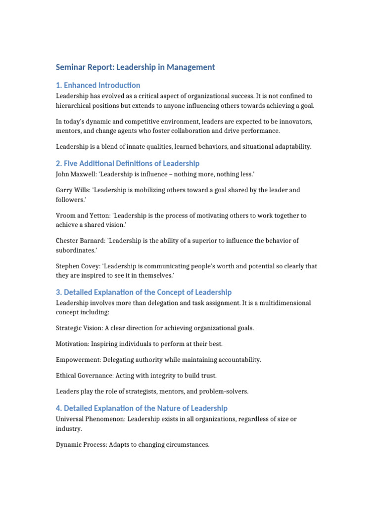Leadership in Management Report | PDF | Leadership | Transformational ...