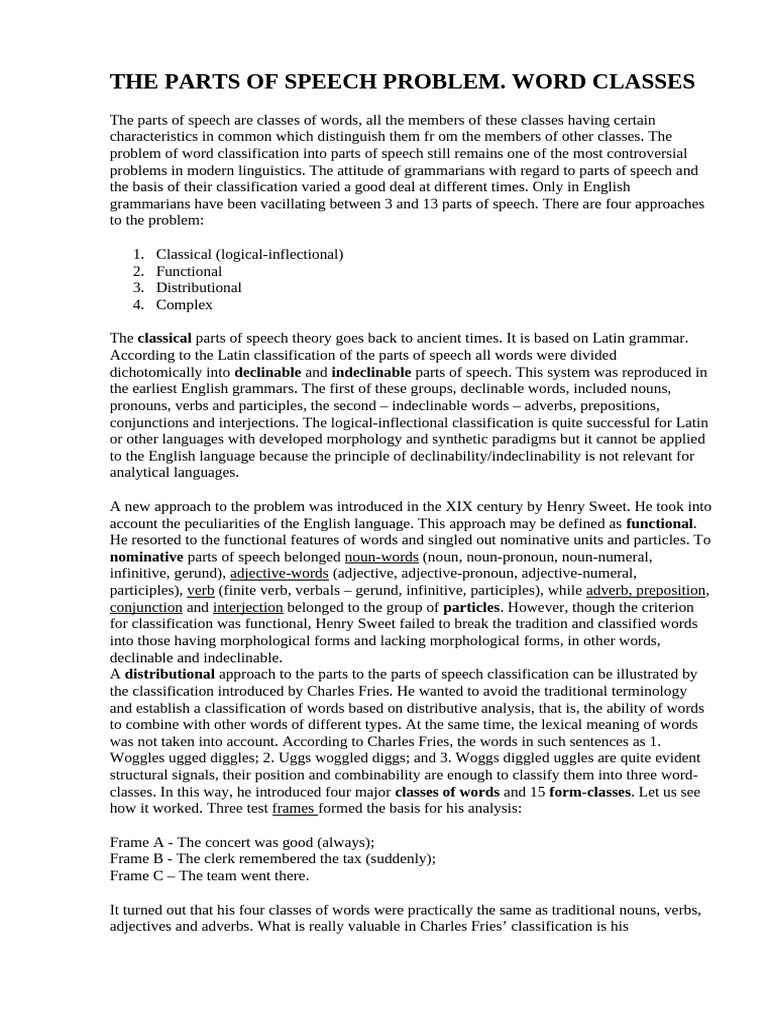 THE PARTS OF SPEECH PROBLEM | PDF | Part Of Speech | Word