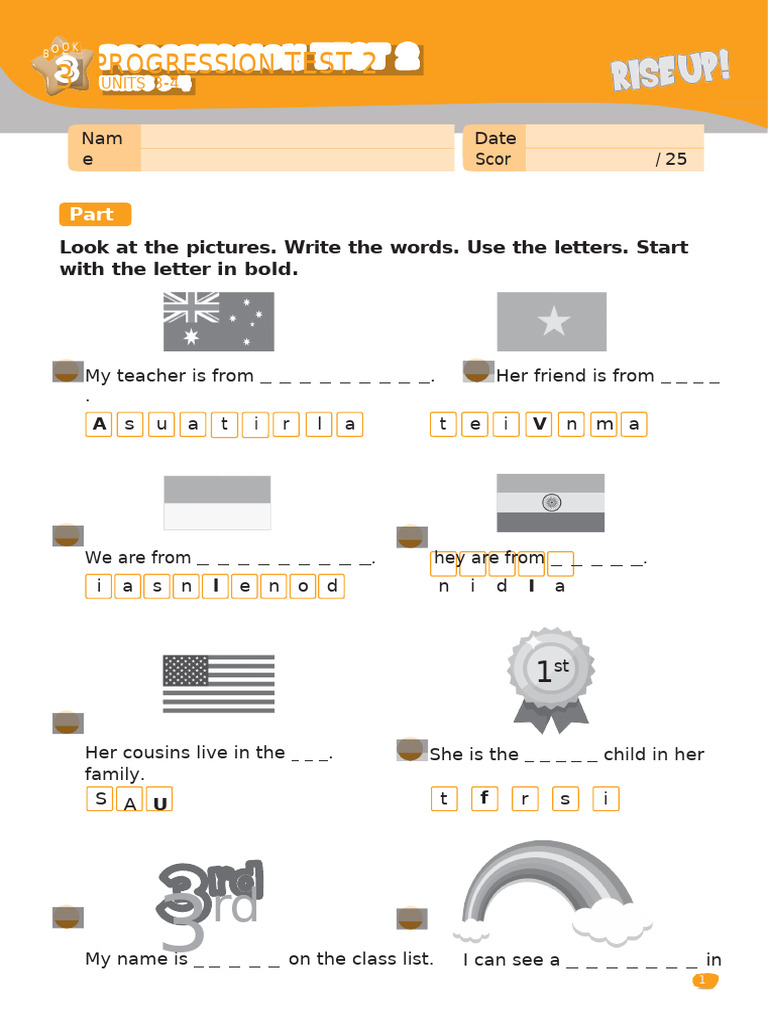 Rise Up Student Book 3 Progression Test | PDF | Night | Astronomy