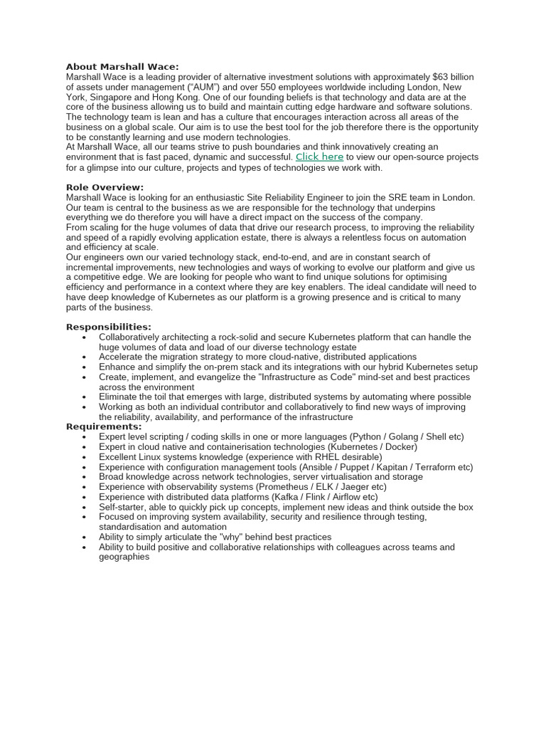 Marshall Wace - SRE | PDF | Computing