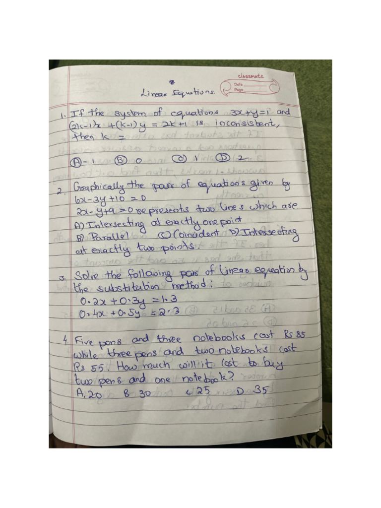 Chapter -3 Linear Equations- Revision -2 | PDF