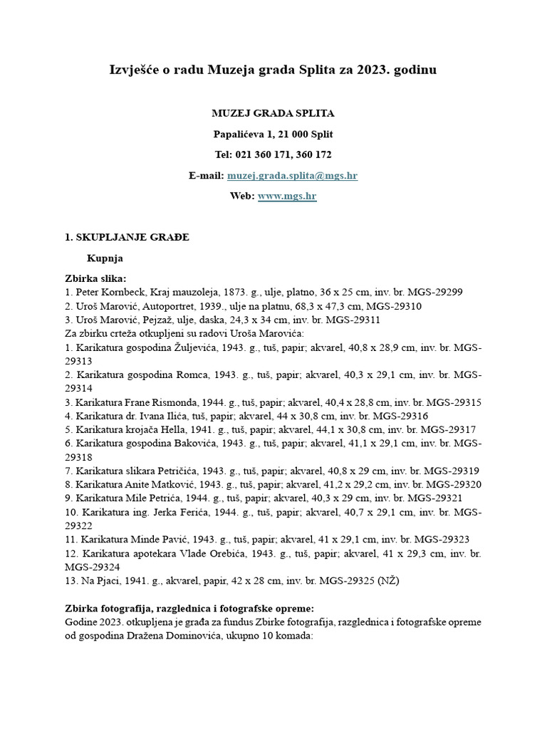 Muzej Grada Splita 2023 | PDF