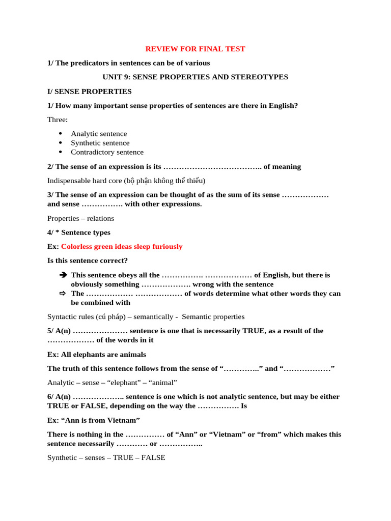 UNIT 9 | PDF | Sentence (Linguistics) | Semantics
